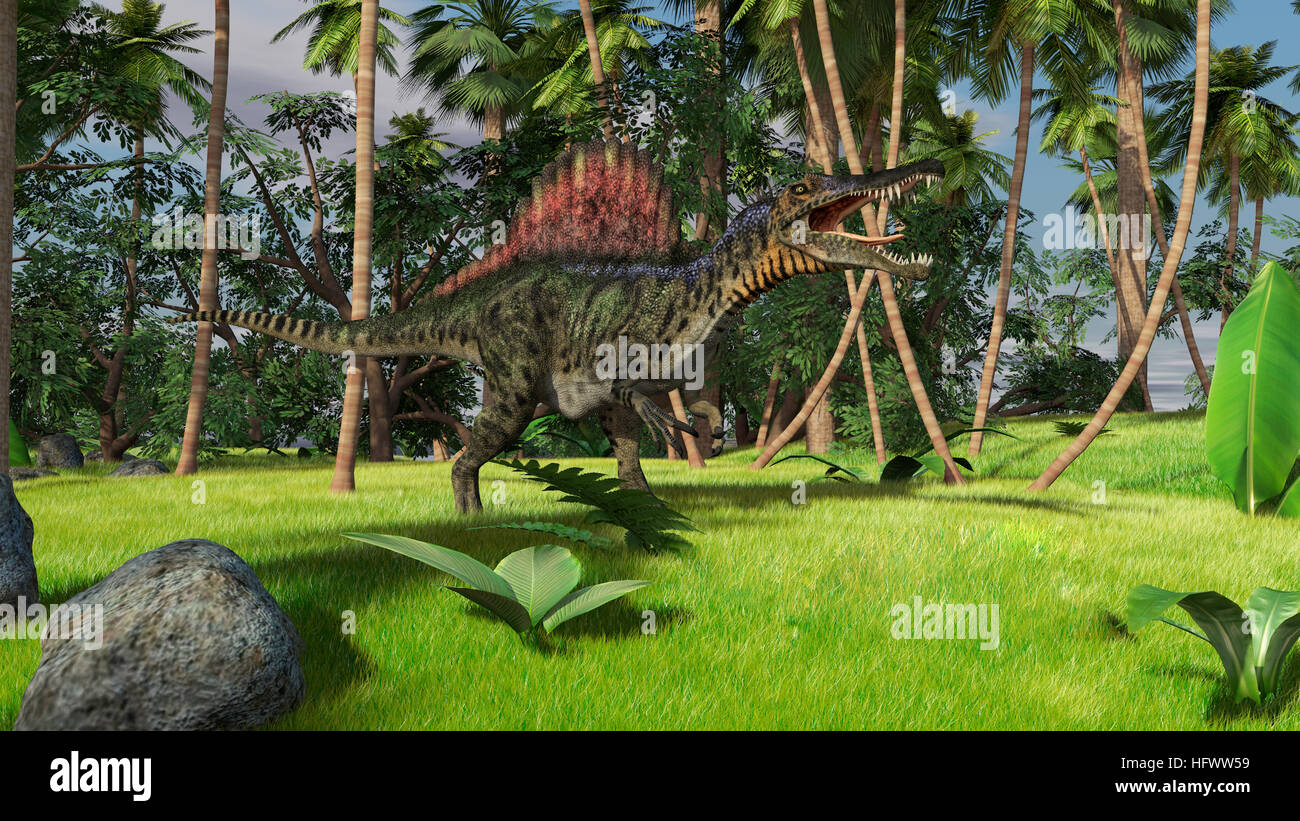 3d illustration of the hunting spinosaurus Stock Photo - Alamy