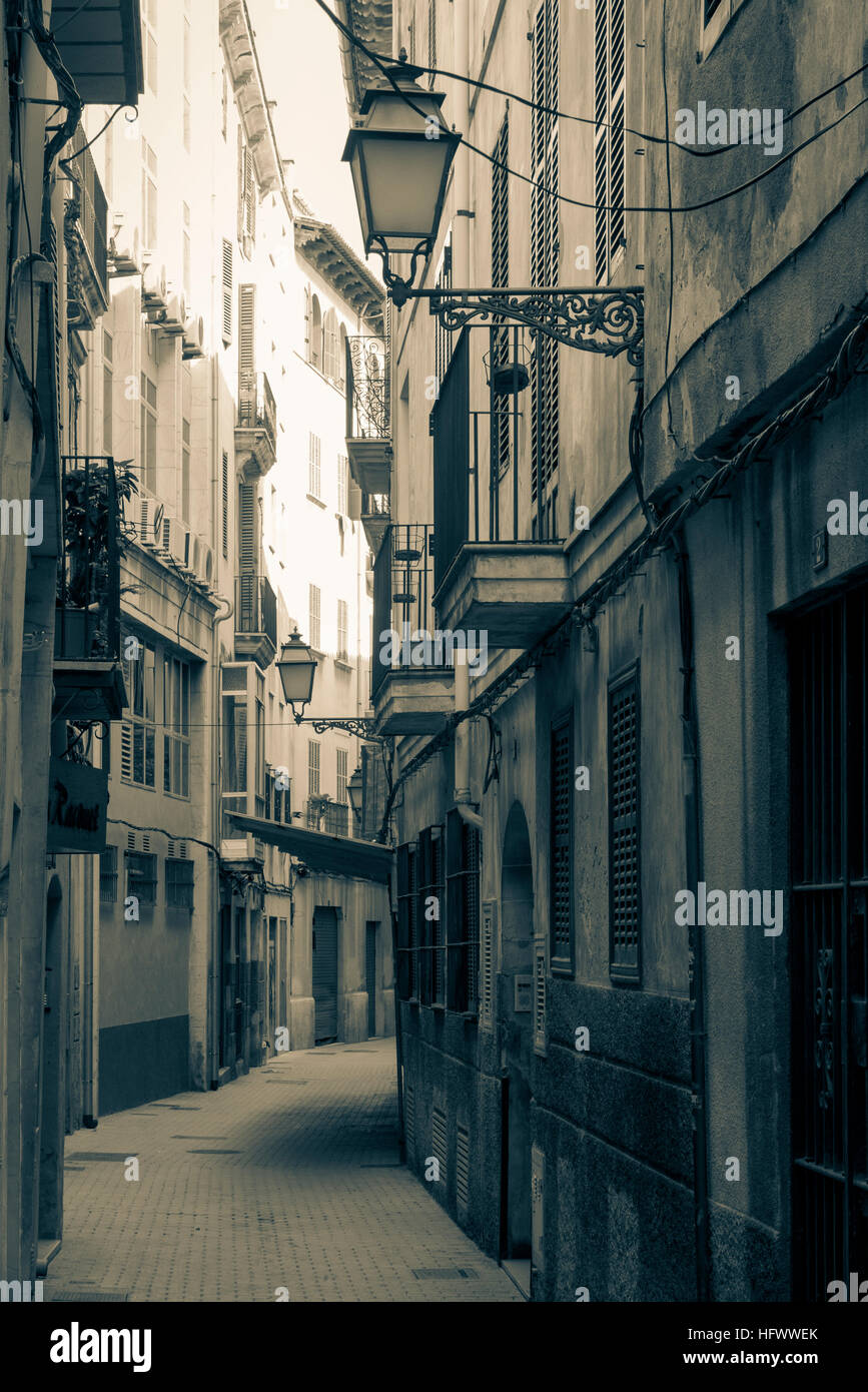 Palma, mallorca, Spain. Atmospheric street view with old street lamps ...