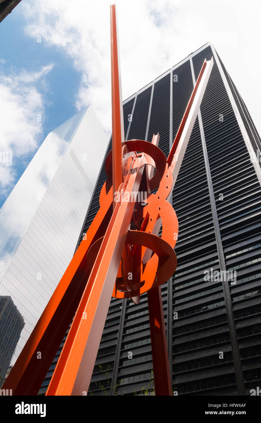 NEW YORK - APRIL 27, 2016: Orange art object at cedar street in ...