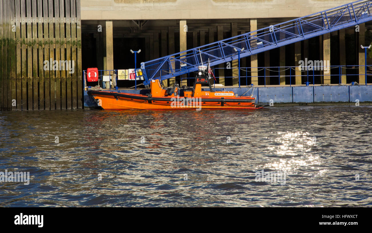 A Royal National Lifeboat Institution (RNLI) lifeboat moored on the ...