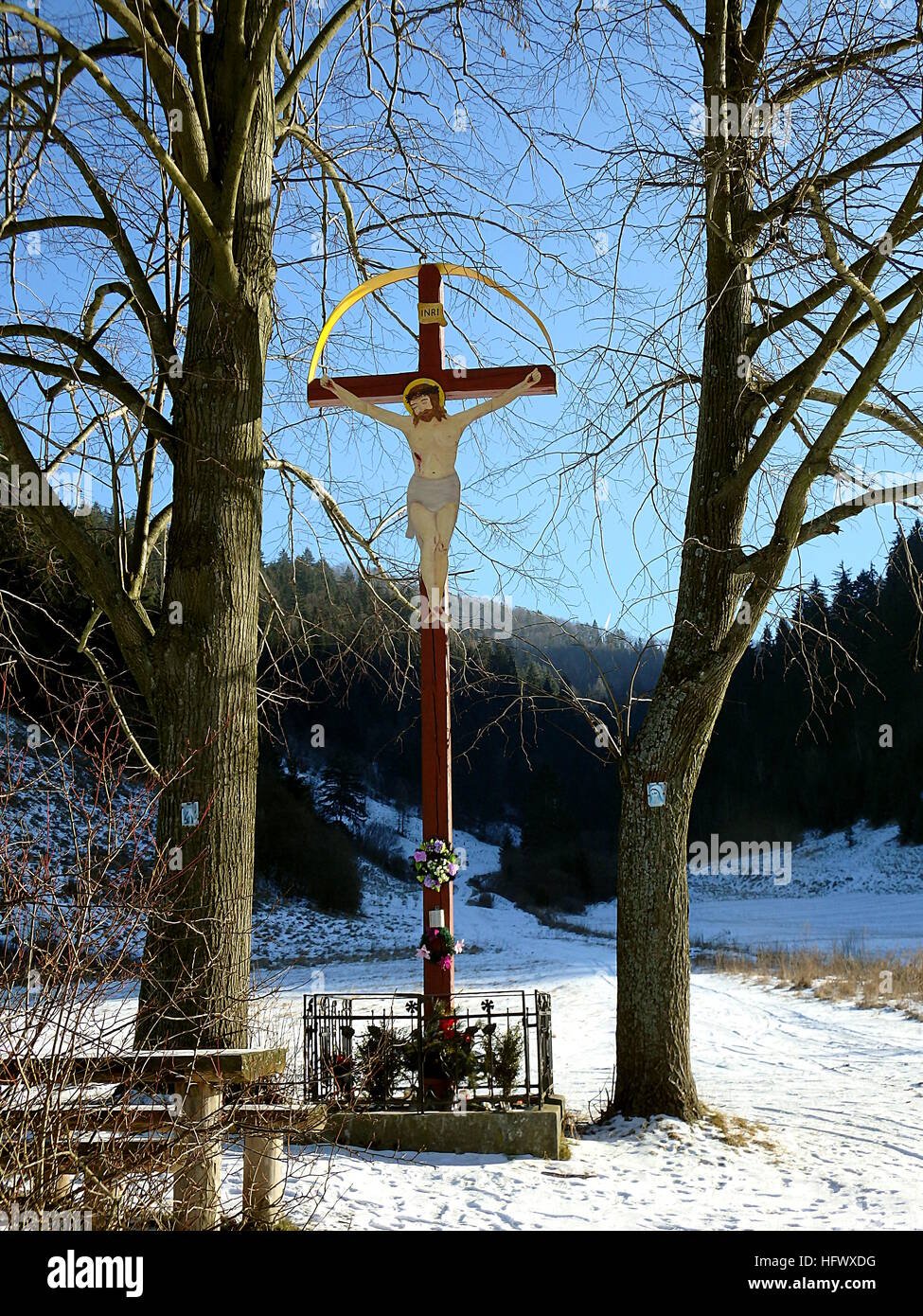 Christian cross in nature,Cross between trees Stock Photo - Alamy