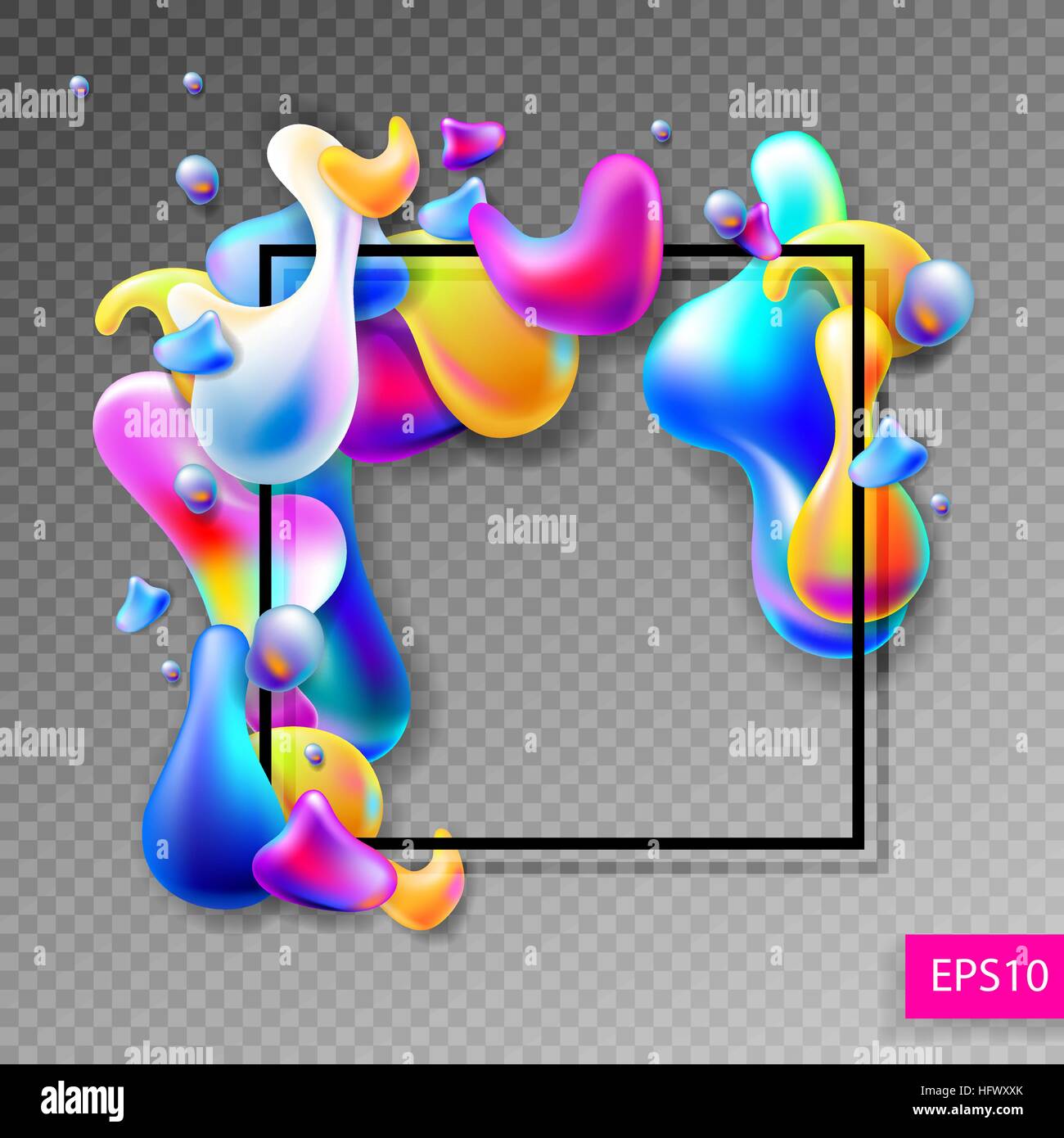 abstract bright colorful plasma drops shapes with a black square Stock ...