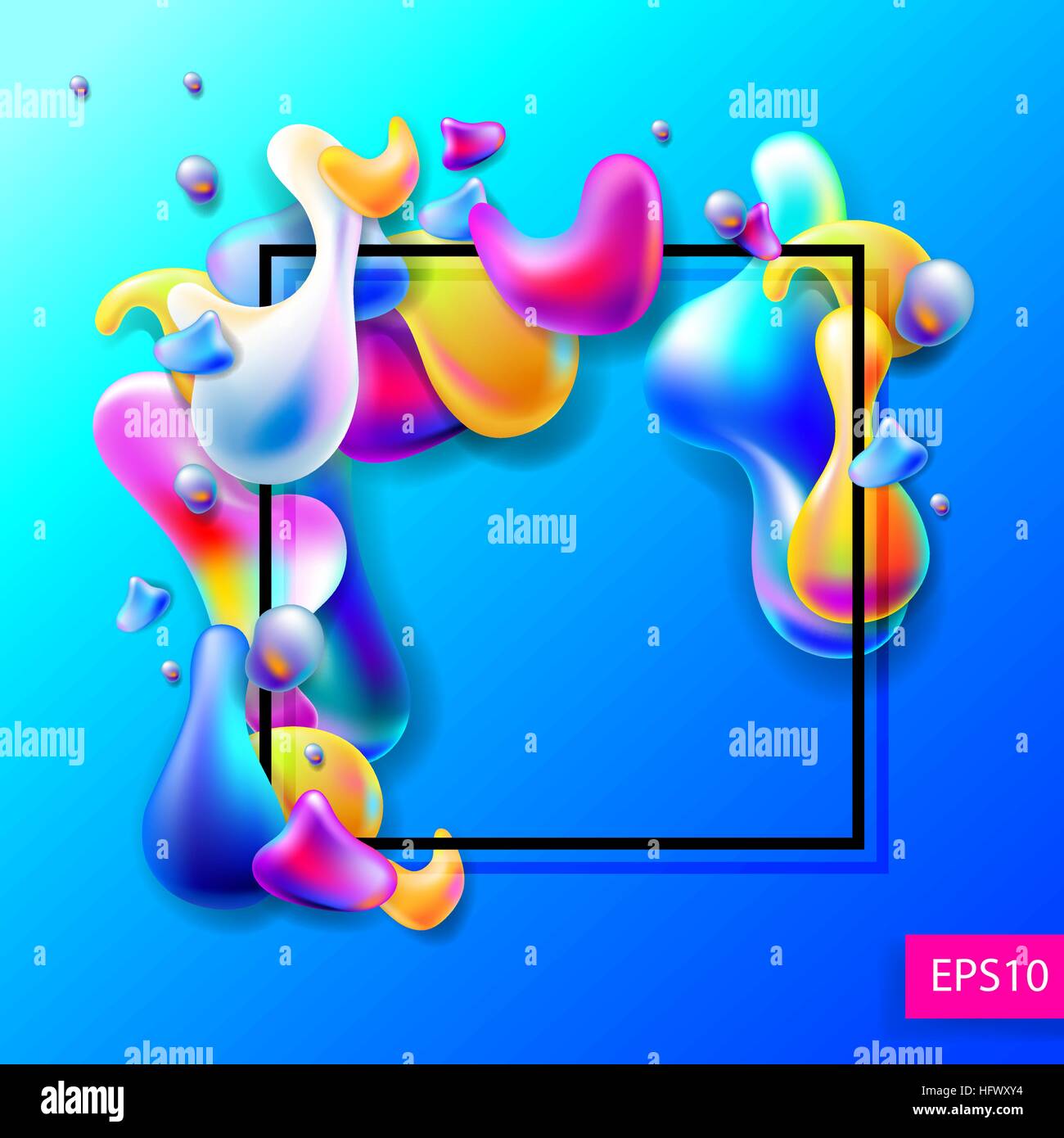 abstract bright colorful plasma drops shapes with a black square Stock ...
