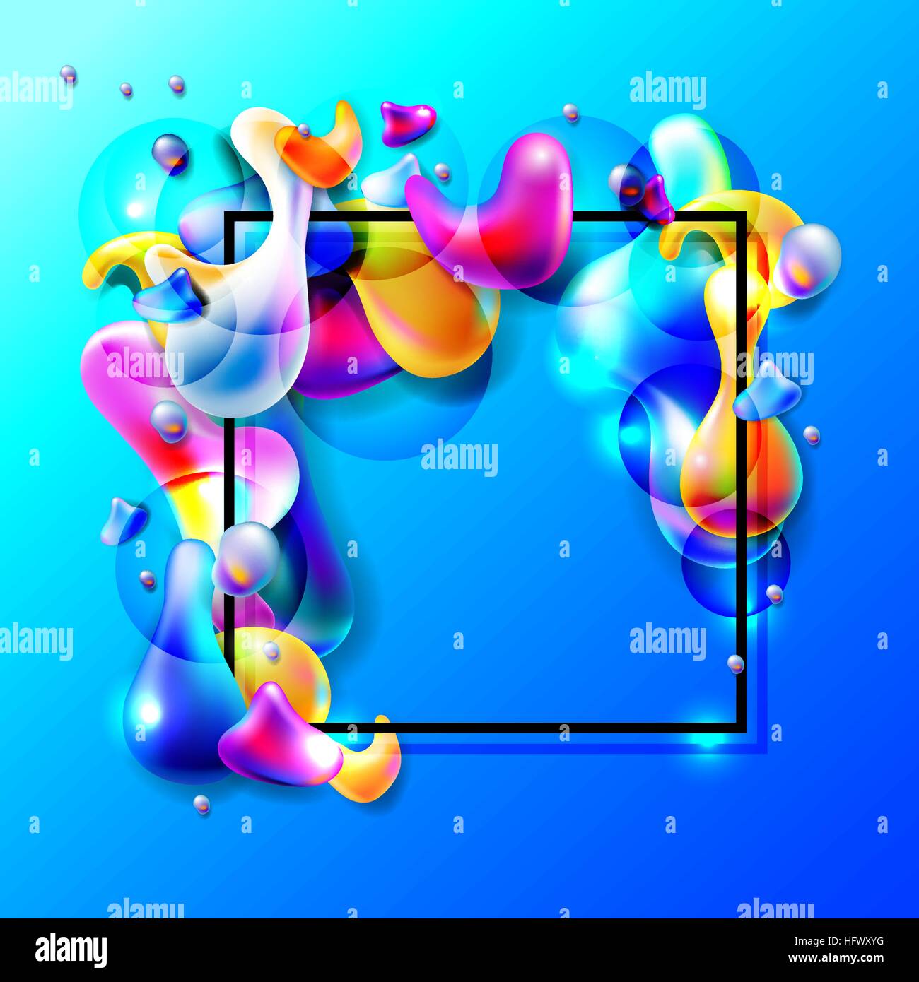 abstract bright colorful plasma drops shapes with a black square Stock ...