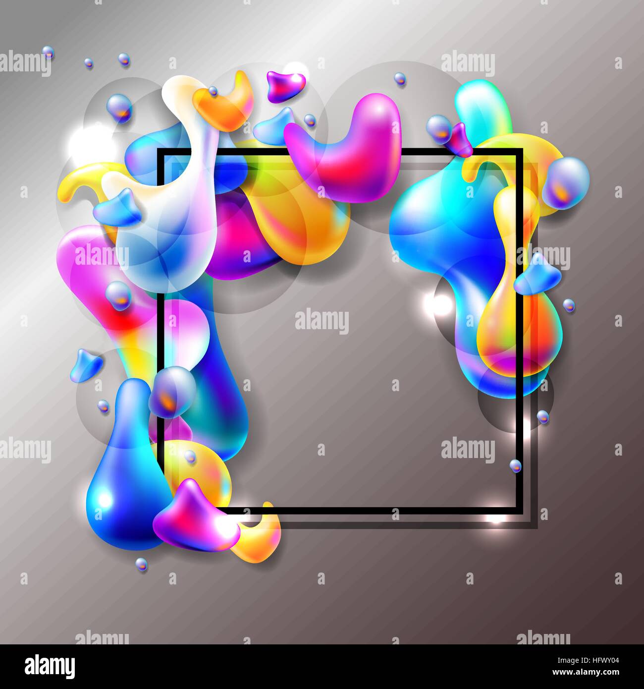 abstract bright colorful plasma drops shapes with a black square Stock ...
