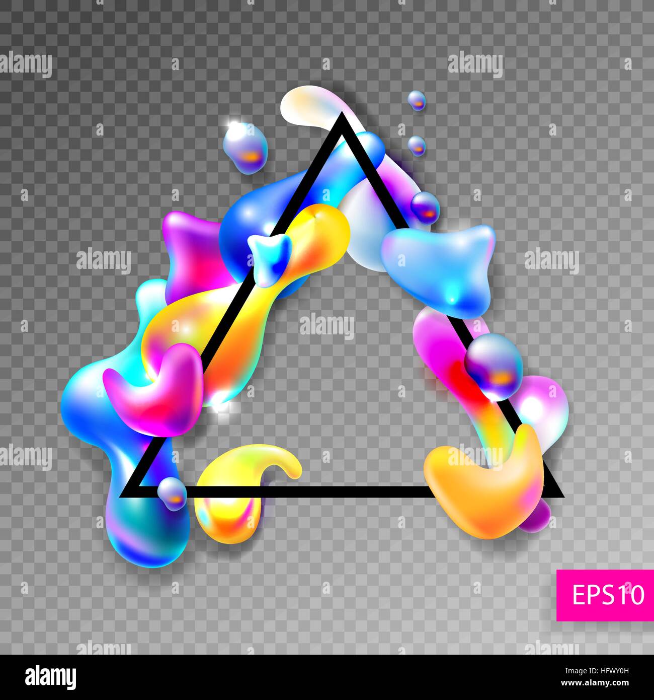abstract bright colorful plasma drops shapes with a black triang Stock ...