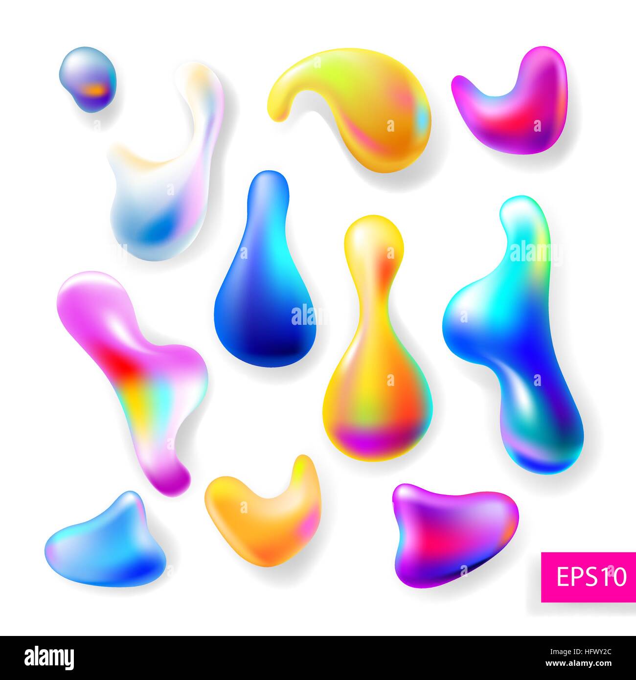 set of abstract bright colorful plasma drops shapes isolated on Stock ...