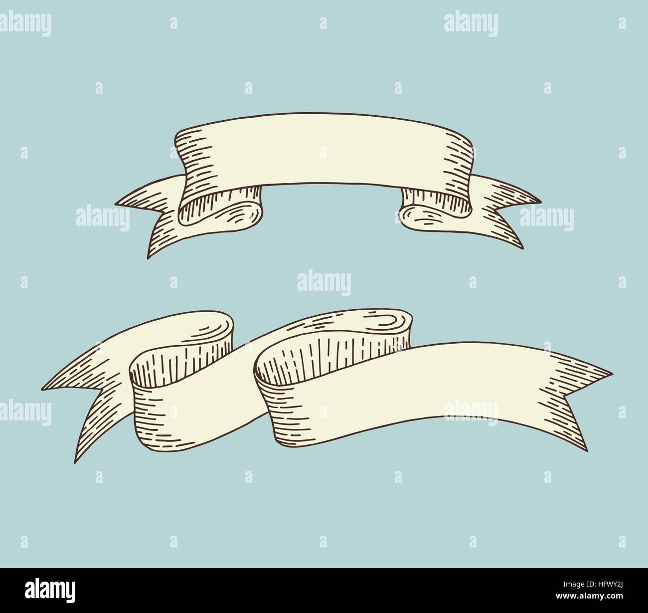 hand drawing ribbon in engraving old vintage style design elemen Stock ...