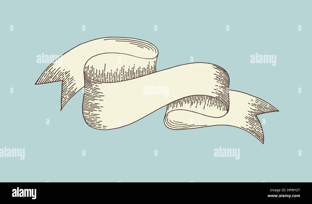 hand drawing ribbon in engraving old vintage style design elemen Stock ...