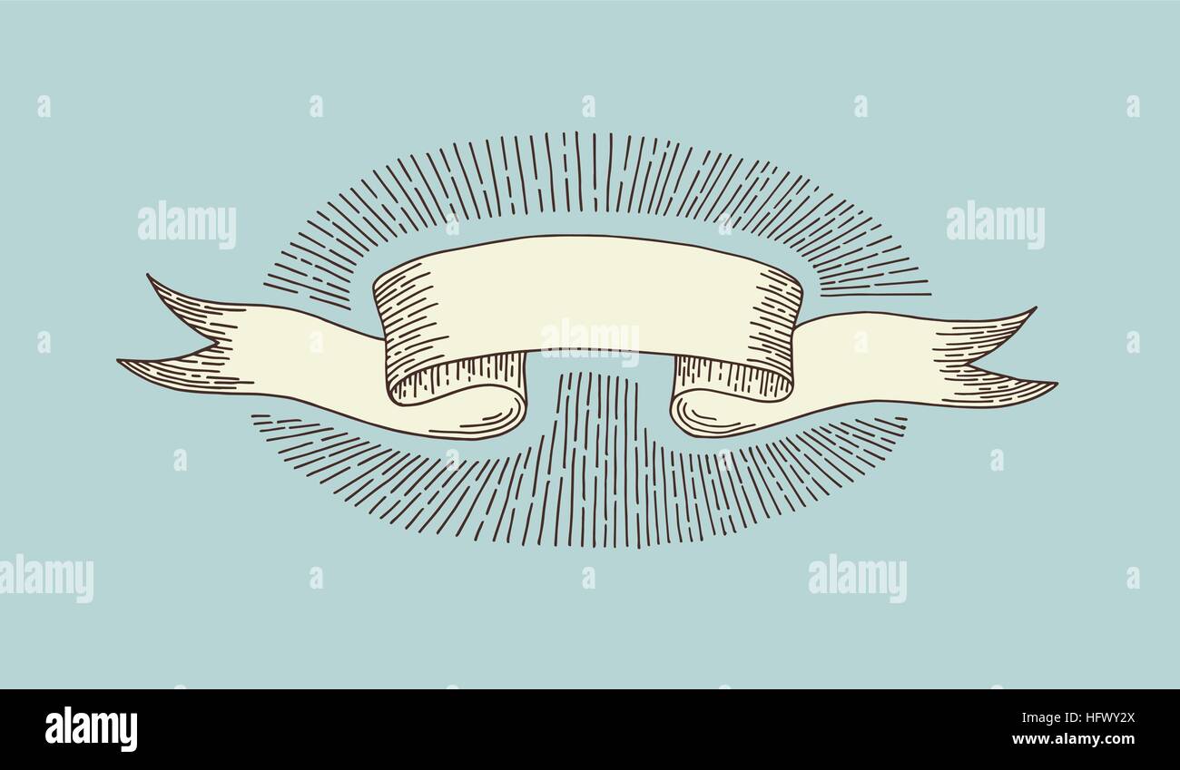 hand drawing ribbon in engraving old vintage style design elemen Stock ...