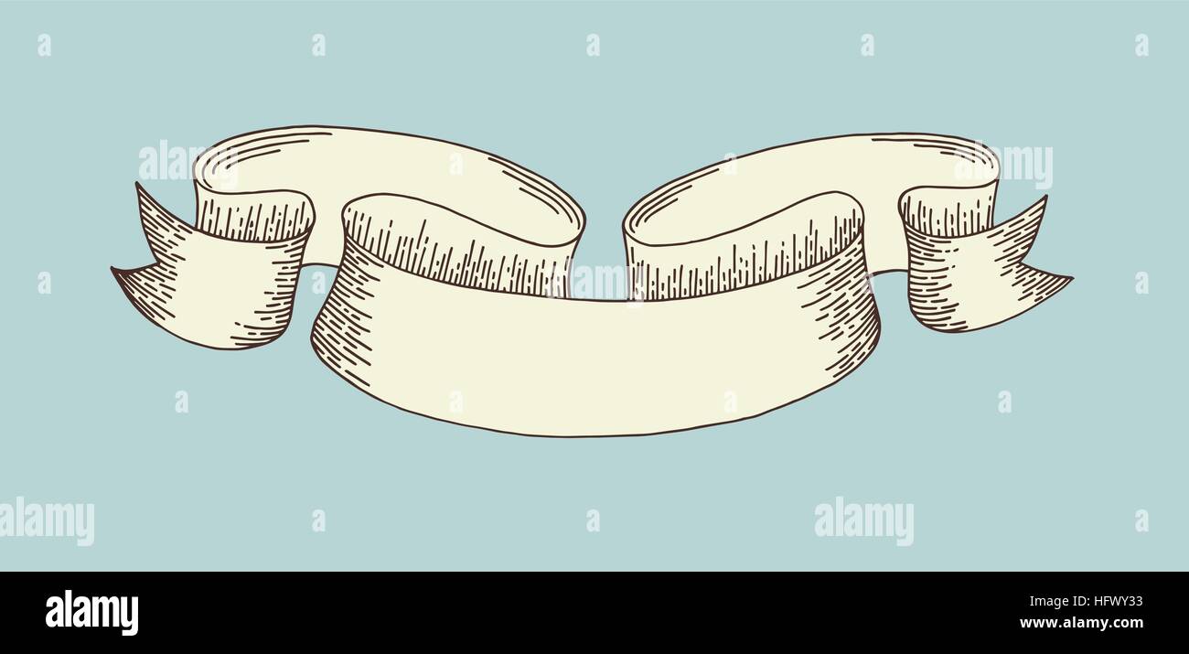 hand drawing ribbon in engraving old vintage style design elemen Stock ...