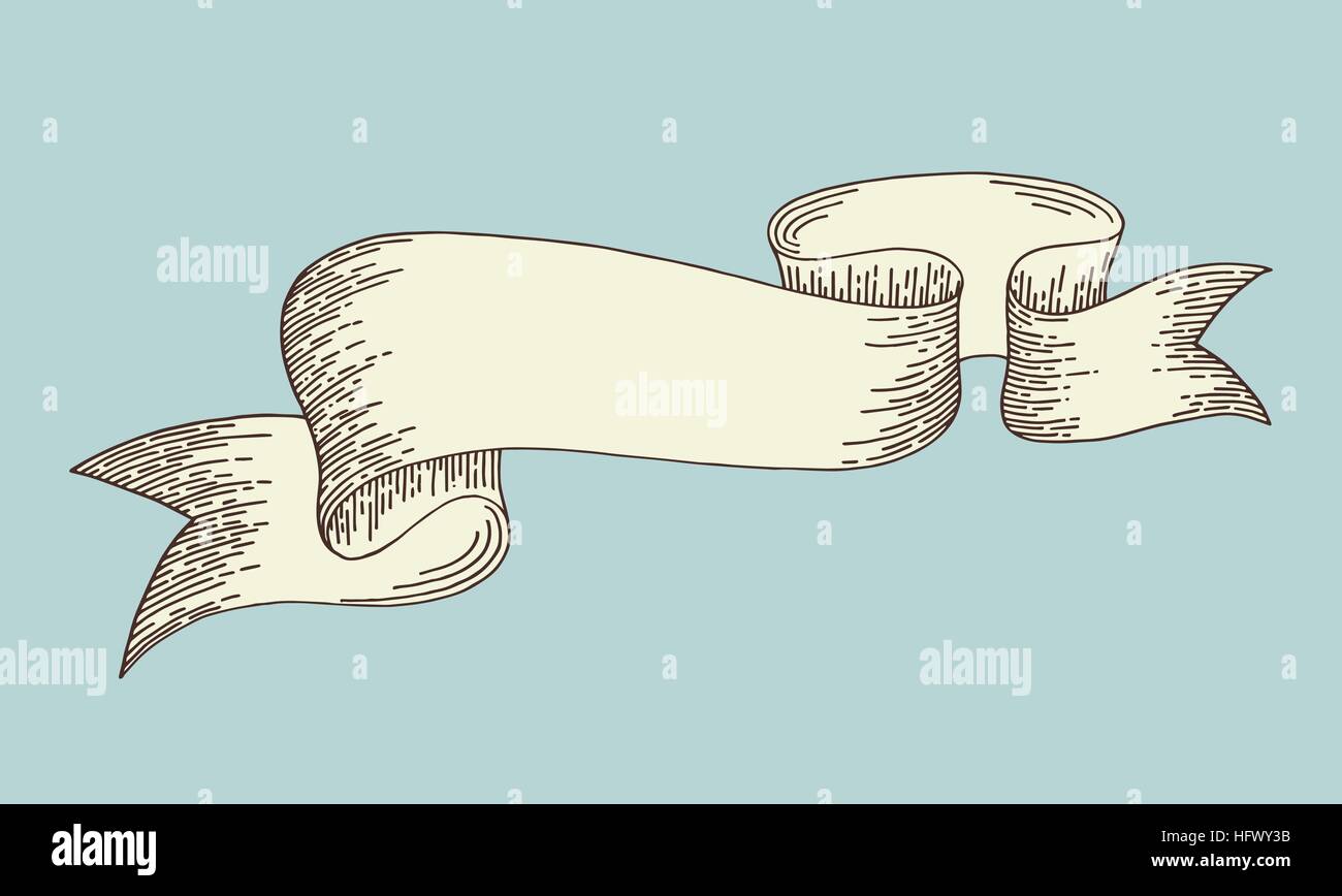 hand drawing ribbon in engraving old vintage style design elemen Stock ...