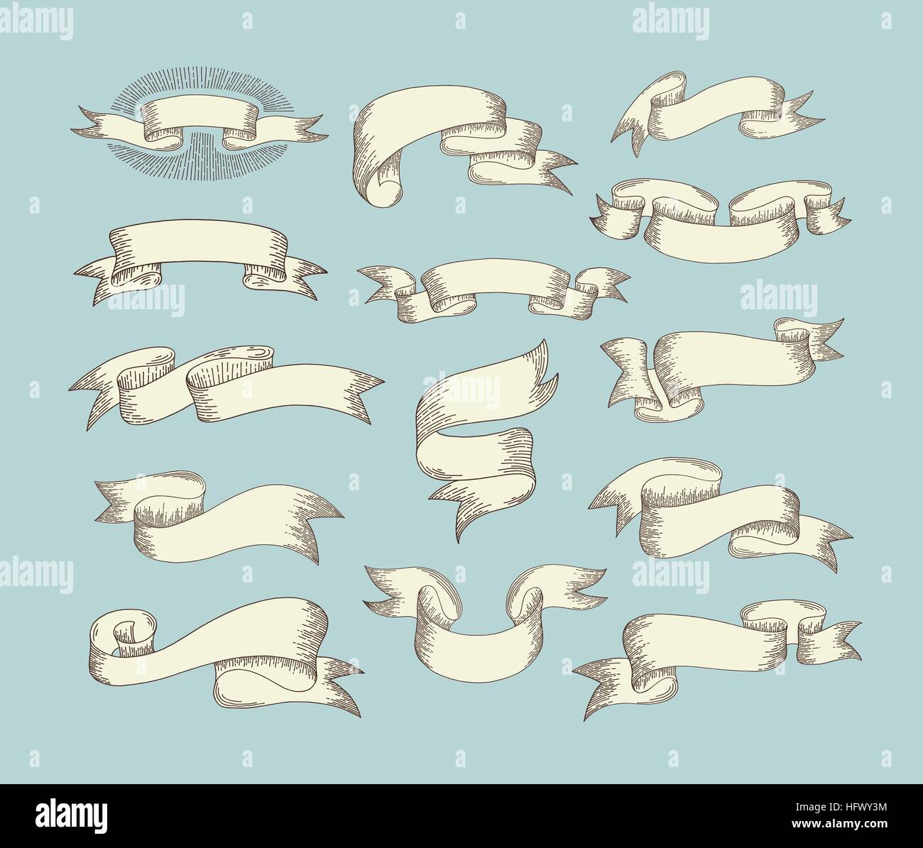 hand drawing ribbon in engraving old vintage style design elemen Stock ...