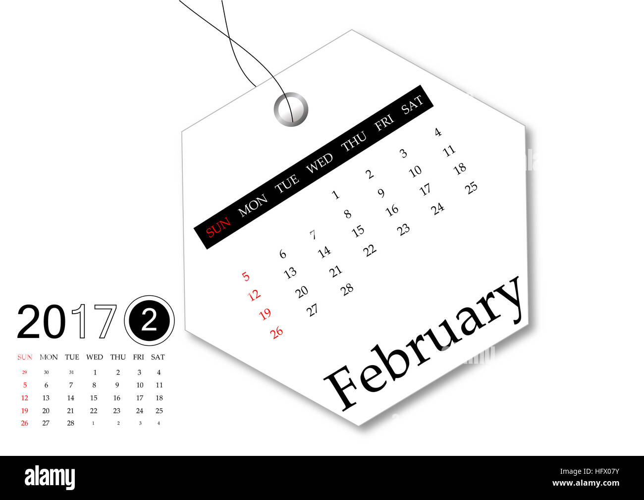 February 2017 - Calendar series for tag design Stock Photo - Alamy