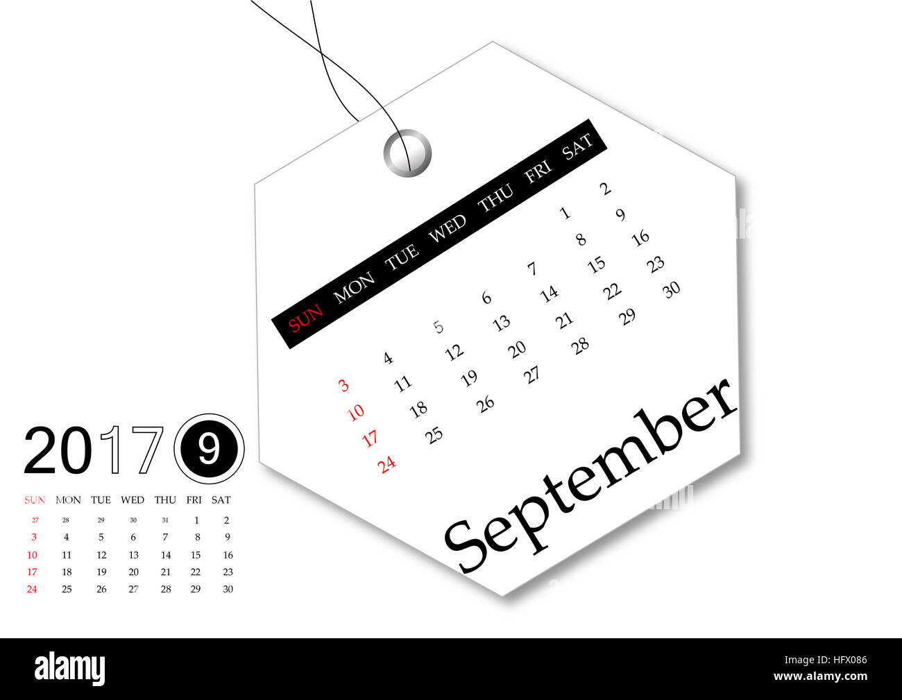September 2017 - Calendar series for tag design Stock Photo - Alamy