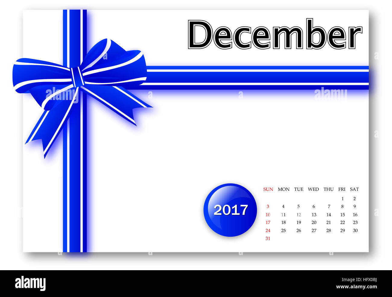 December 2017 - Calendar series with gift ribbon design Stock Photo - Alamy