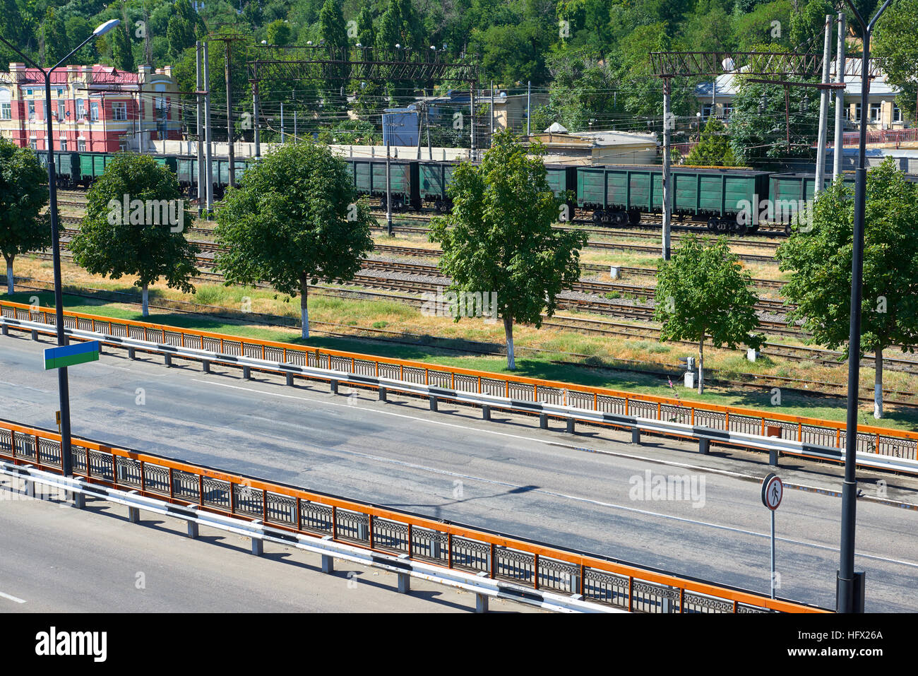 empty road in sea port, industrial infrastructure and railroad, cargo ...