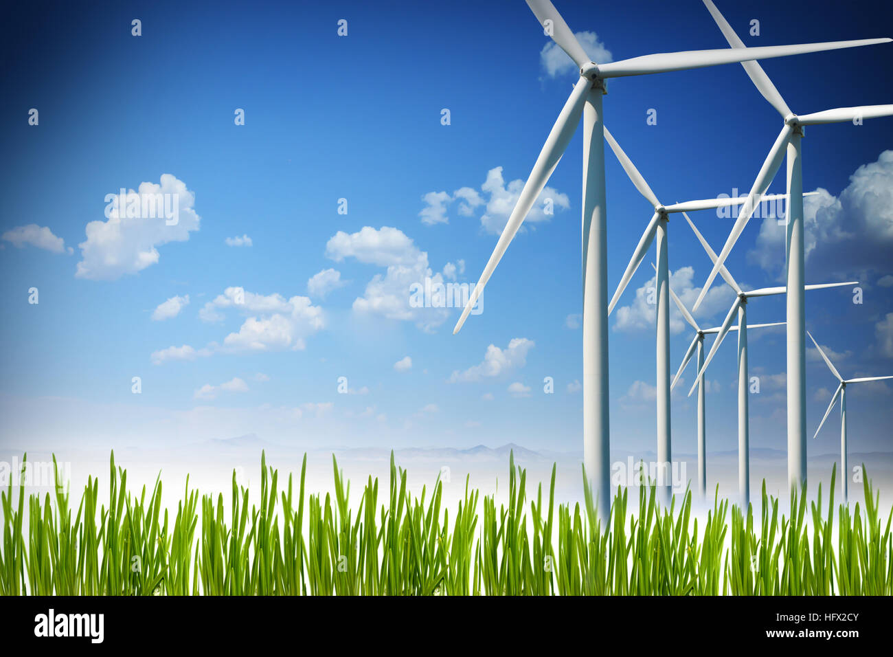Wind turbines plant generating green or renewable energy Stock Photo - Alamy