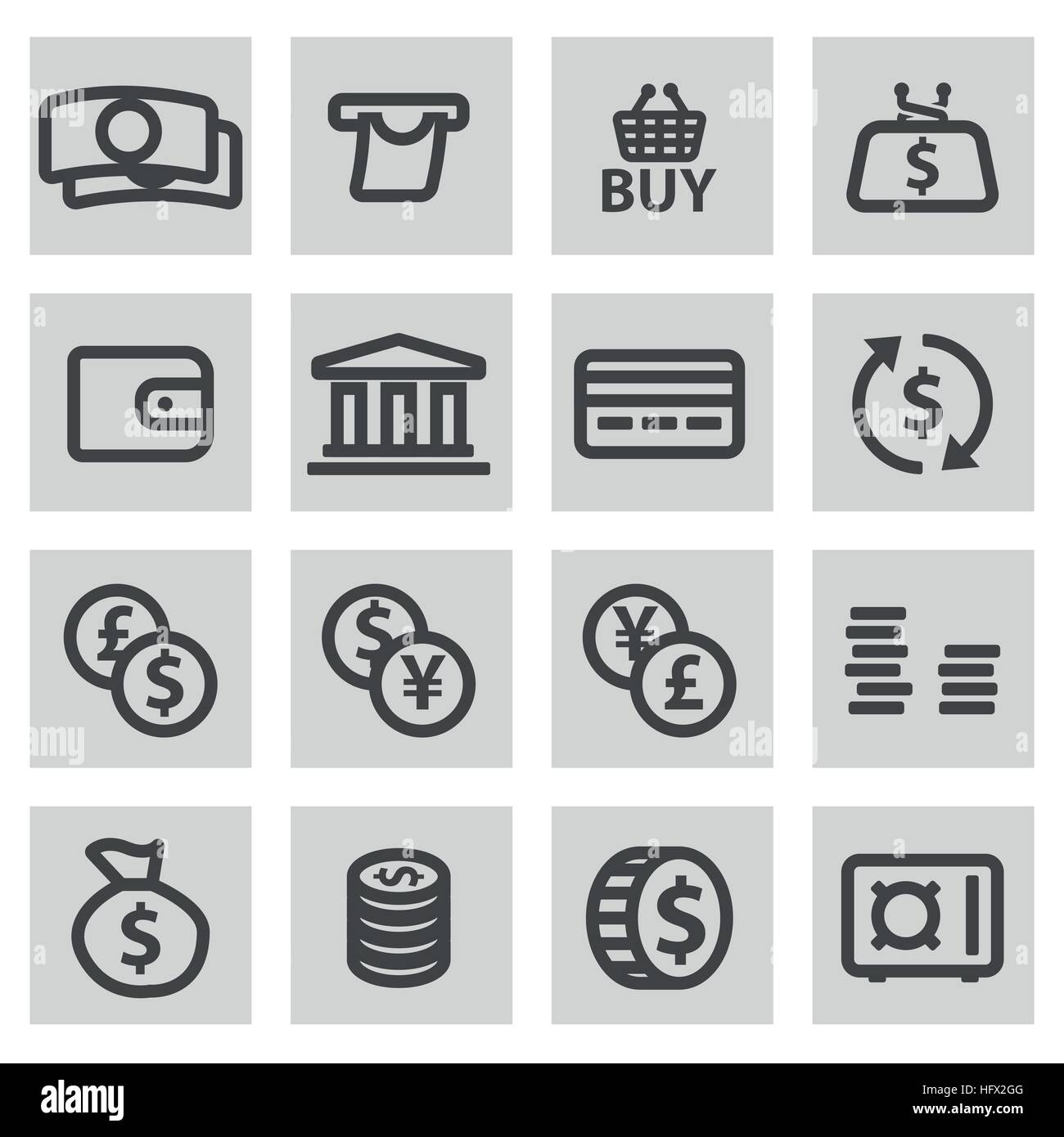 Vector line money icons set on grey background Stock Vector Image & Art ...