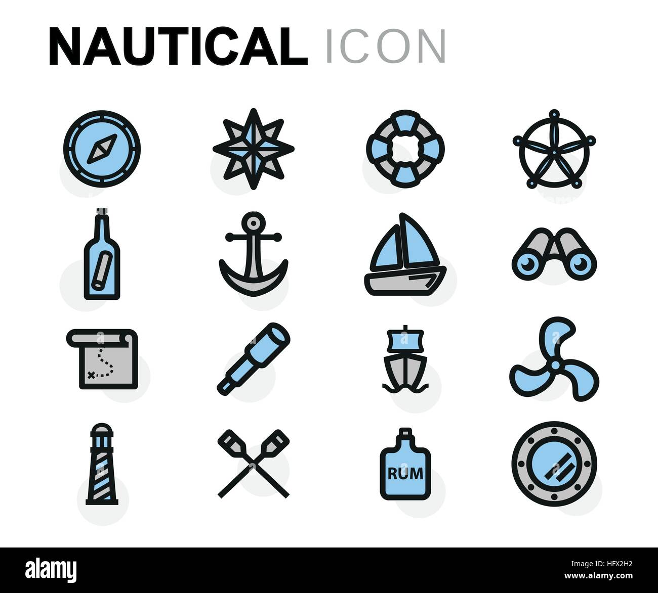 Vector flat nautical icons set on white background Stock Vector Image ...