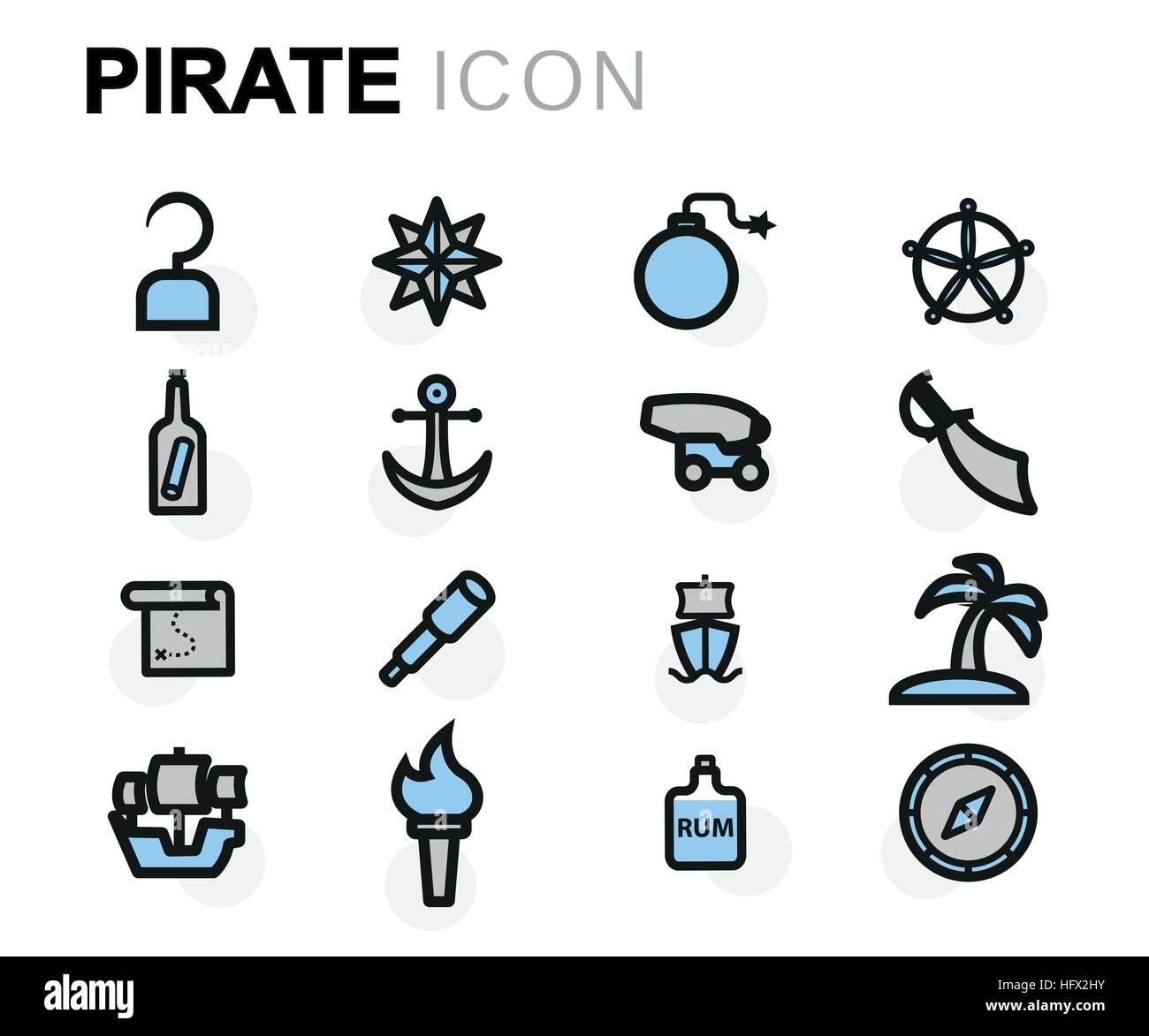 Vector flat pirate icons set on white background Stock Vector Image ...