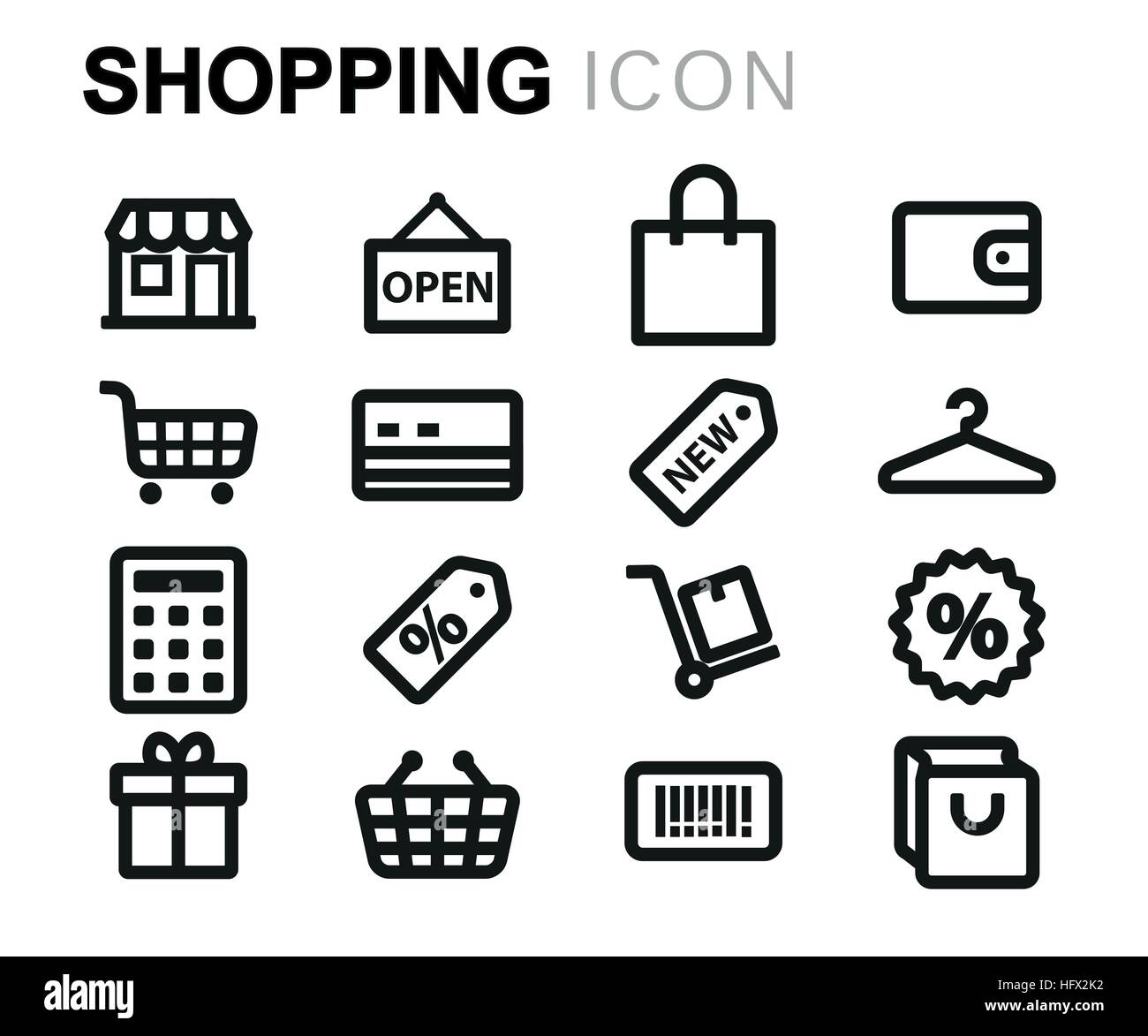Vector line shopping icons set on white background Stock Vector Image ...