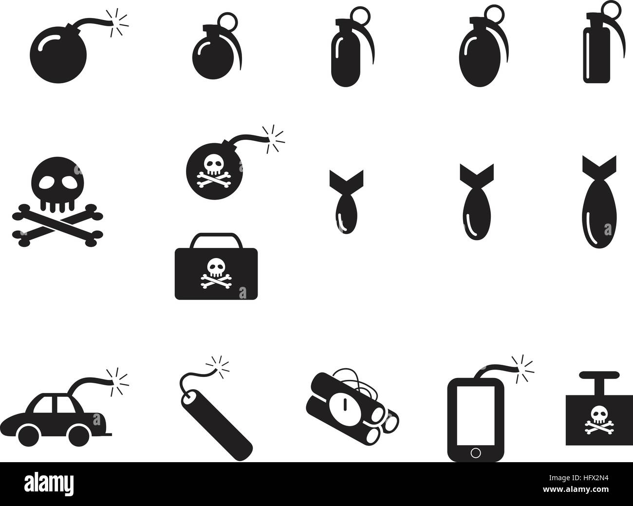 TNT and Poison bomb icons in silhouette style, vector Stock Vector ...