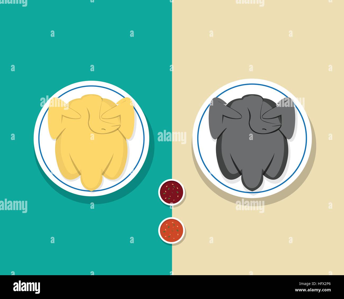 Top view whole Steamed chicken and Roasted turkey, vector Stock Vector ...