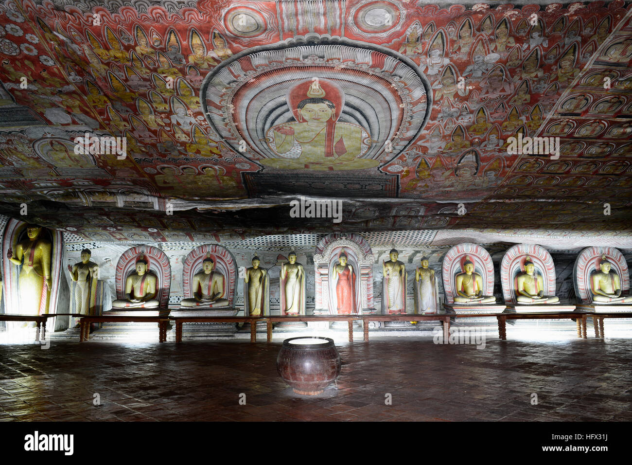 Inside of caves in ancient Buddhist complex in Dambulla cave temple ...