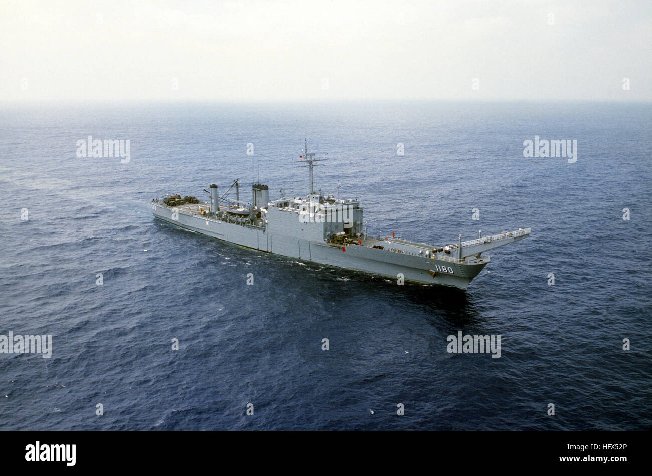 Aerial starboard bow view of the tank landing ship USS MANITOWOC (LST ...