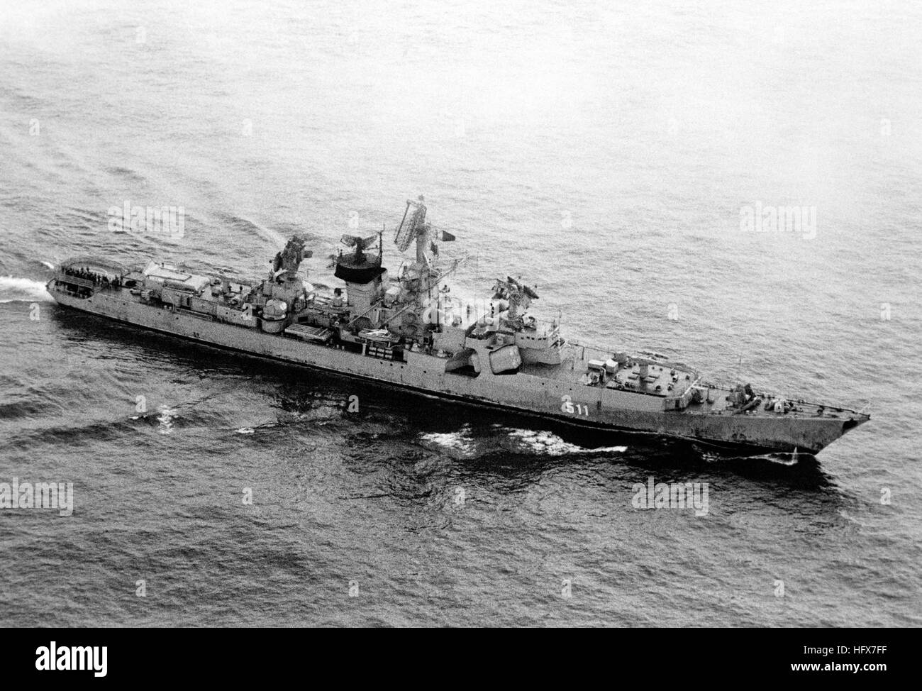 An aerial starboard bow view of the Soviet Kresta II-class guided ...
