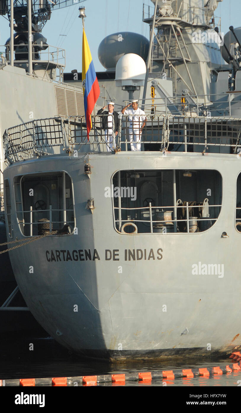 Sailors aboard Colombian auxiliary ship ARC Cartagena de Indias (BM-161 ...