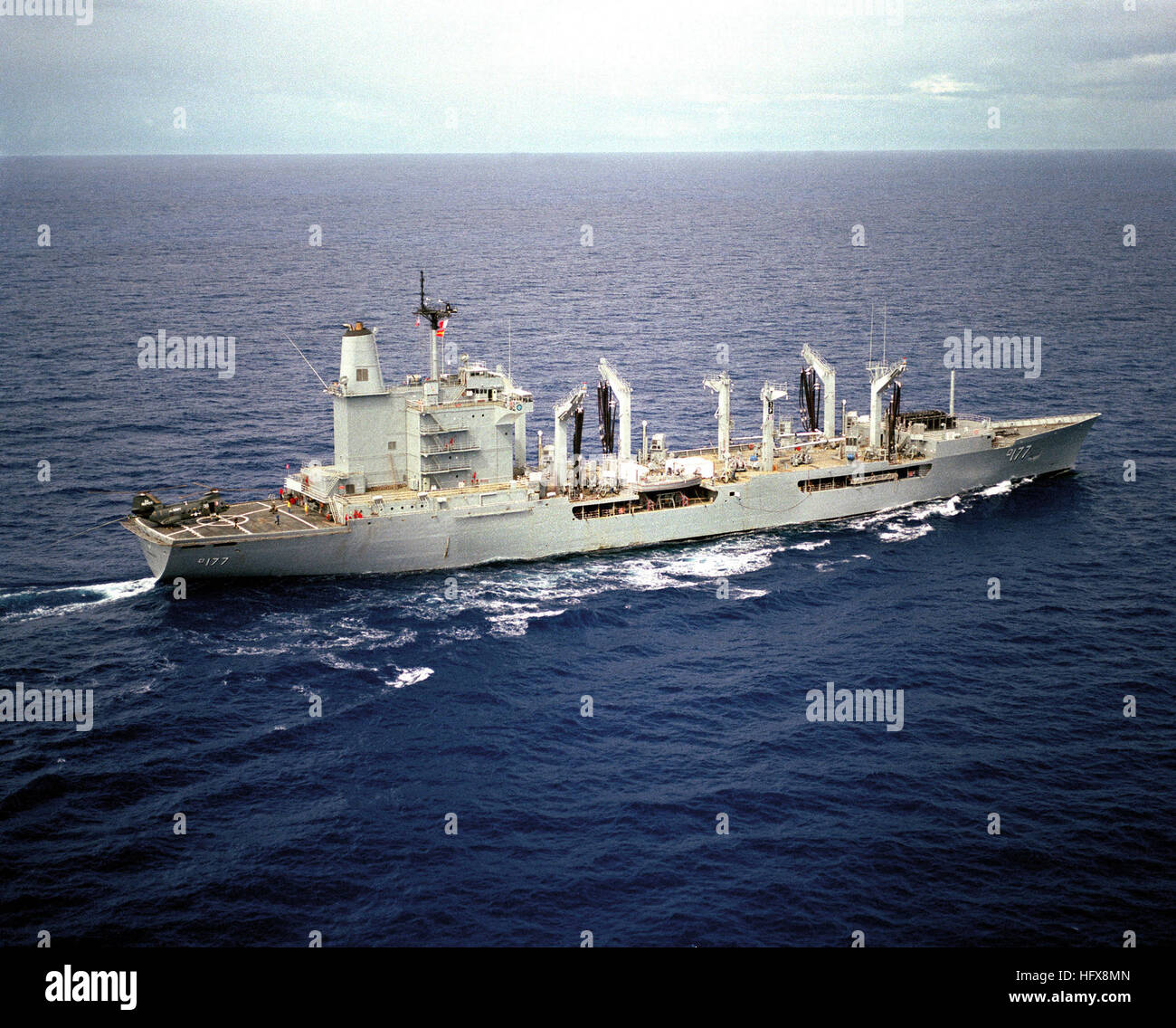 A starboard view of the fleet oiler USS CIMARRON (AO 177) underway. USS ...