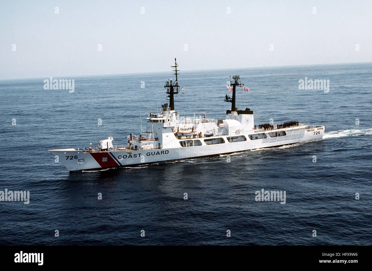 An aerial port bow view of the Coast Guard high endurance cutter ...