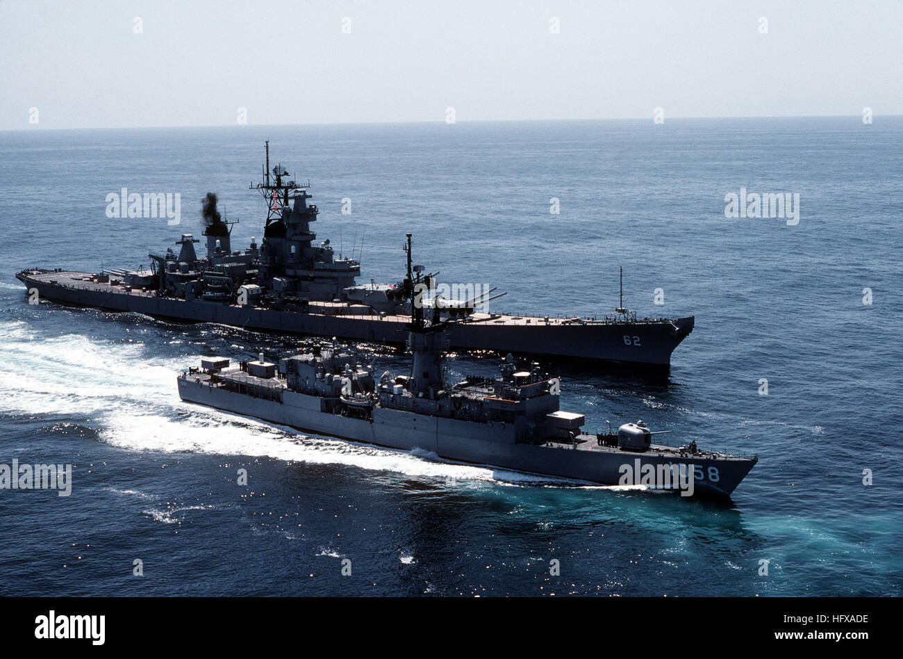 Aerial starboard view of the battleship USS NEW JERSEY (BB-62) (rear ...