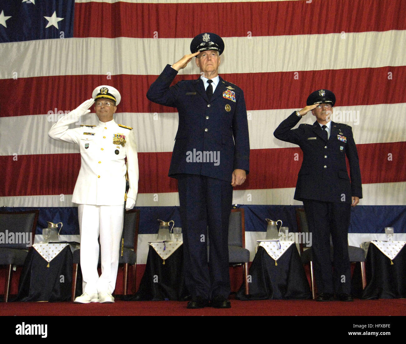 Change of command ceremony aboard Nimitz-class aircraft carrier USS ...