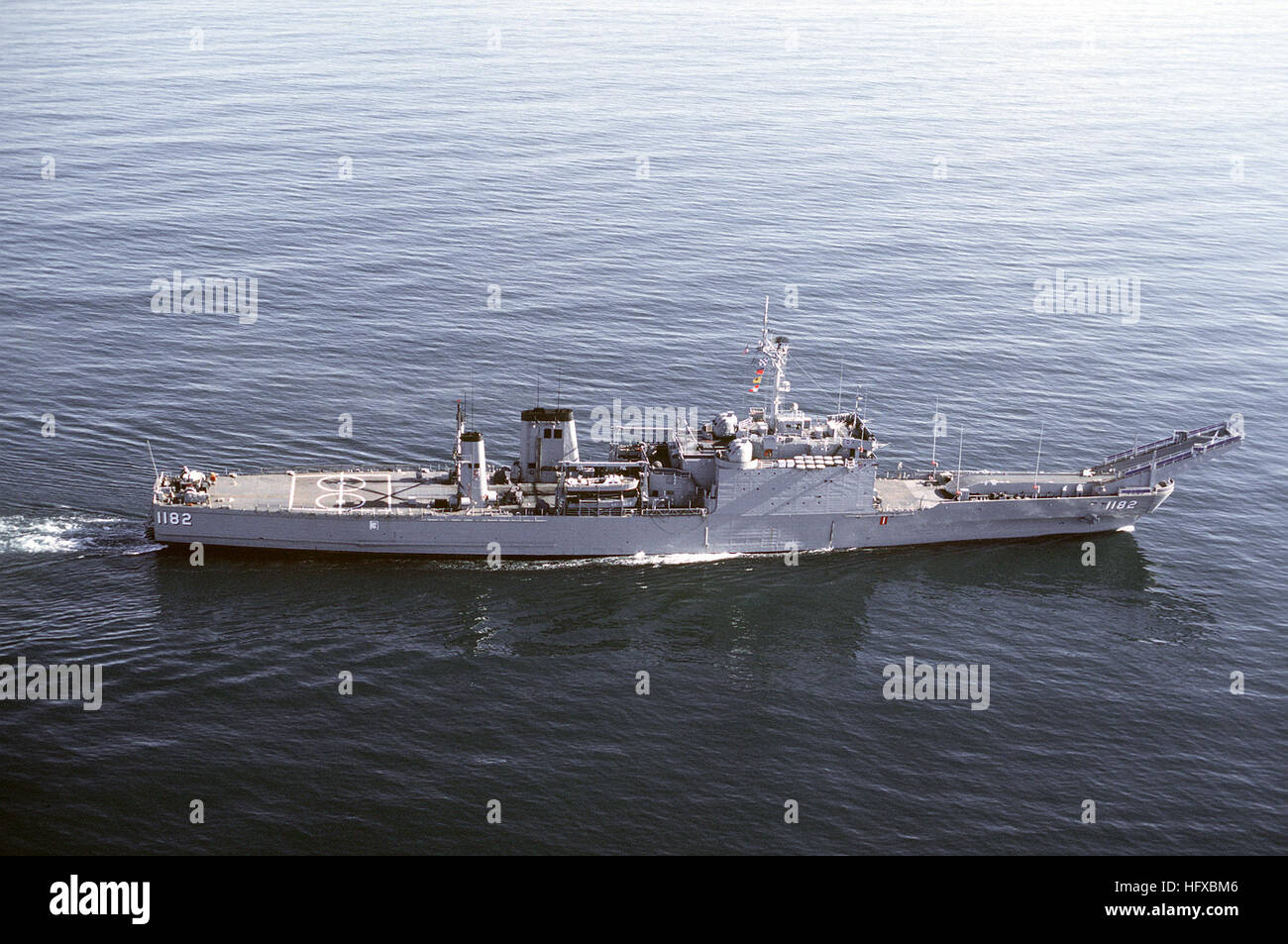 Aerial starboard beam view of the Newport class tank landing ship USS ...