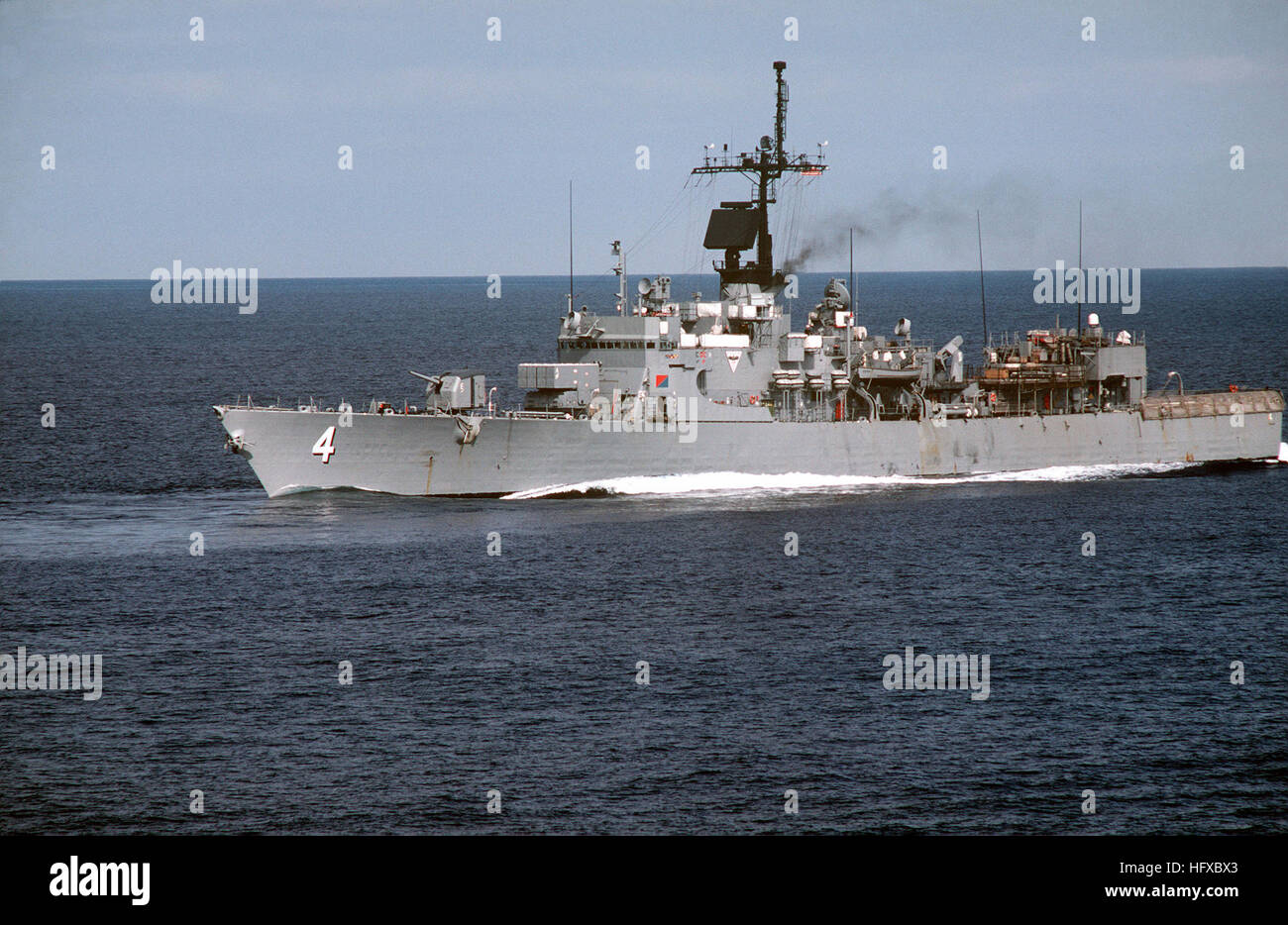 A port view of the guided missile frigate USS TALBOT (FFG 4) underway ...