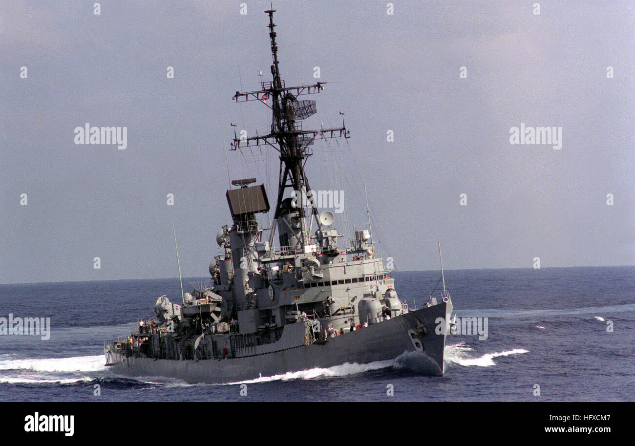 A starboard bow view of the guided missile destroyer USS BARNEY (DDG-6 ...