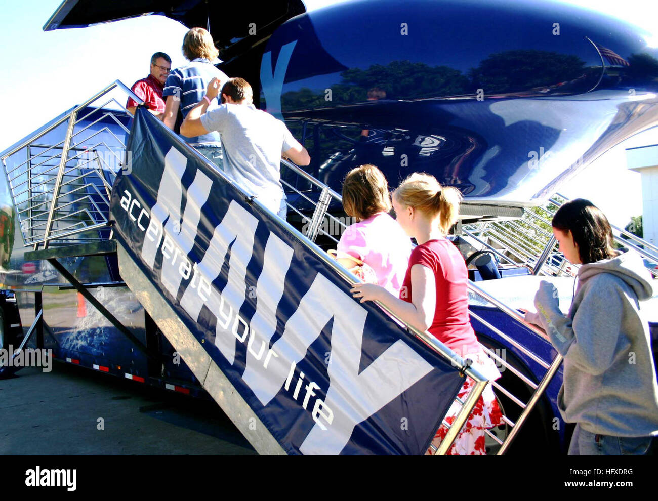 Students and local citizens experience the Navy Blue Angels F/A-18 ...