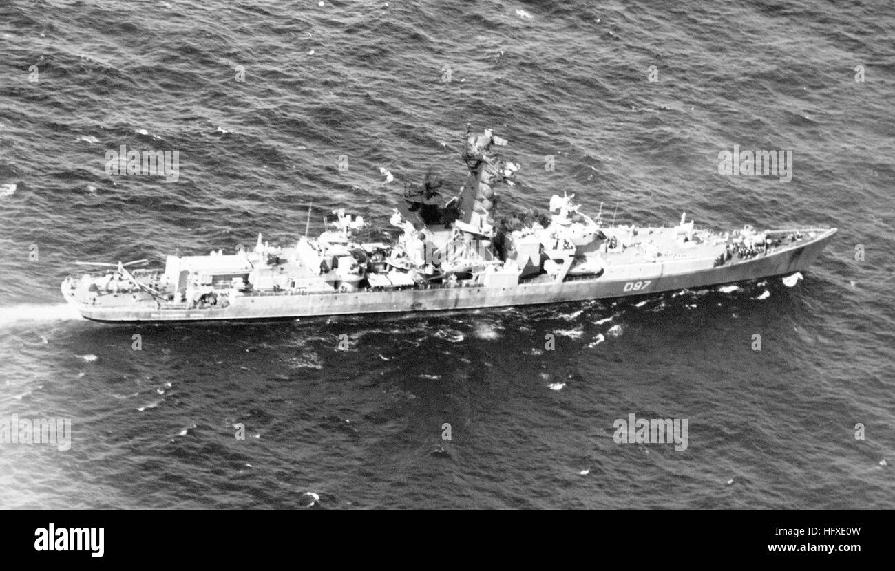 A Soviet Kresta I-class guided missile cruiser transits at sea ...