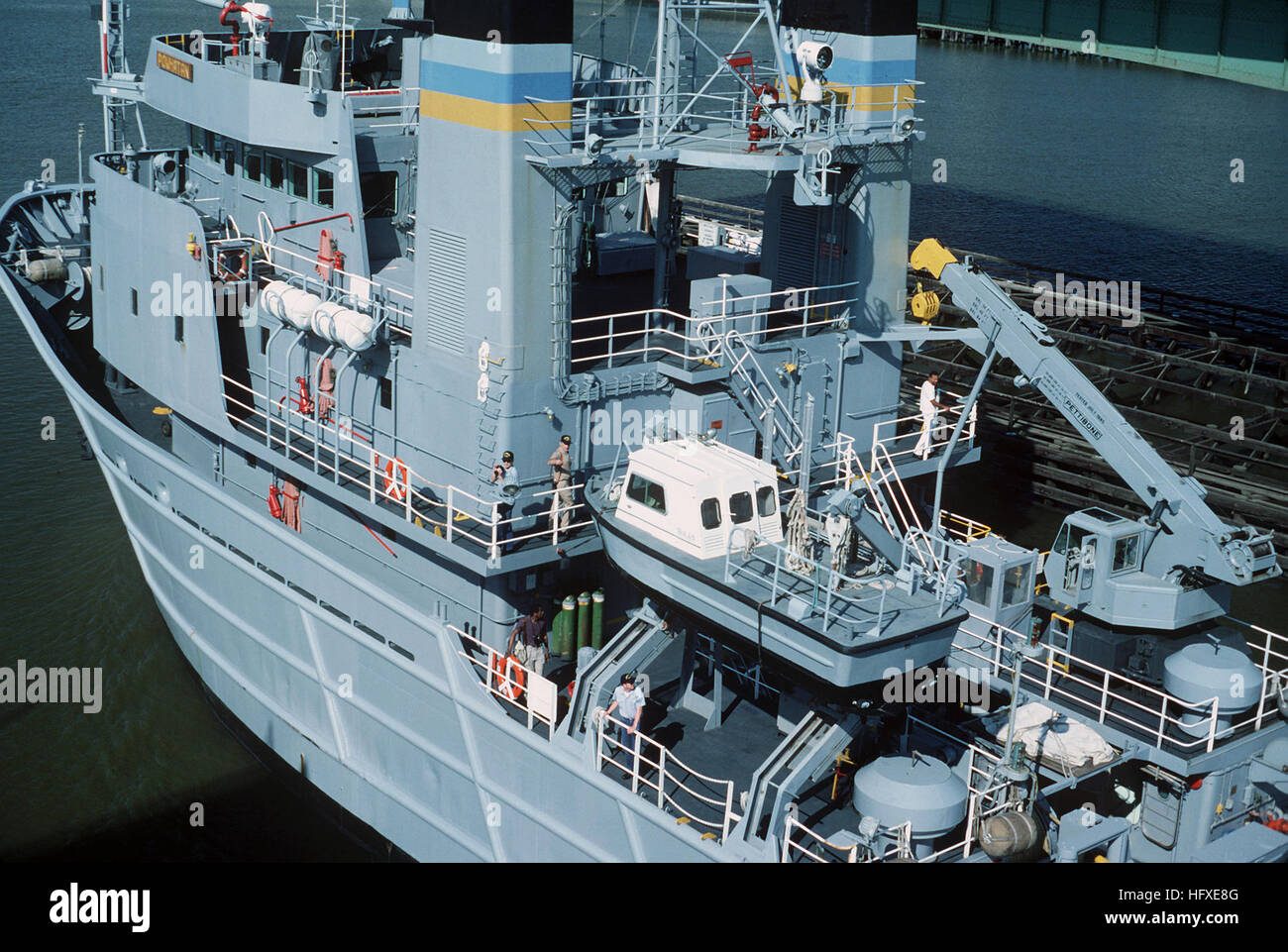 A port view of the amidships area of the fleet tug USNS POWHATAN (T-ATF ...