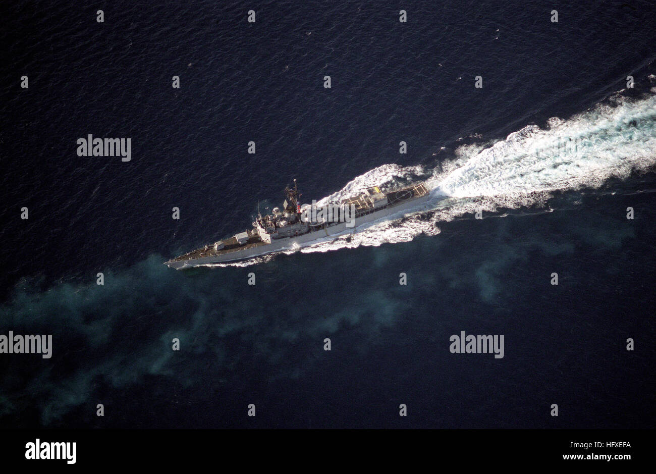 An aerial port bow view of the guided missile frigate USS RAMSEY (FFG-2 ...