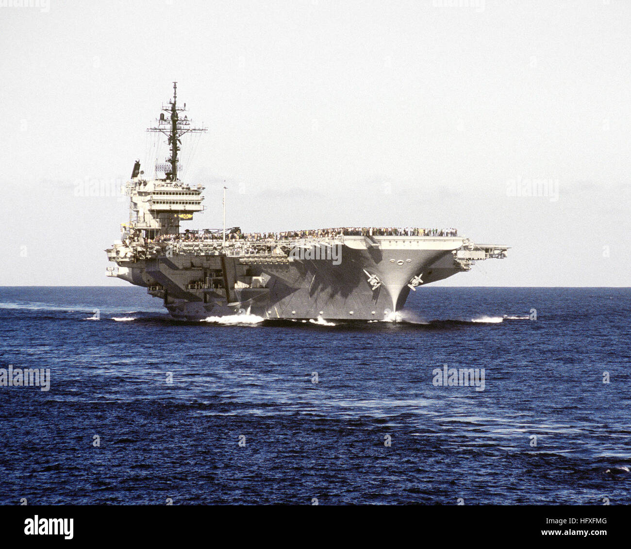 A starboard bow view of the aircraft carrier USS SARATOGA (CV-60 ...