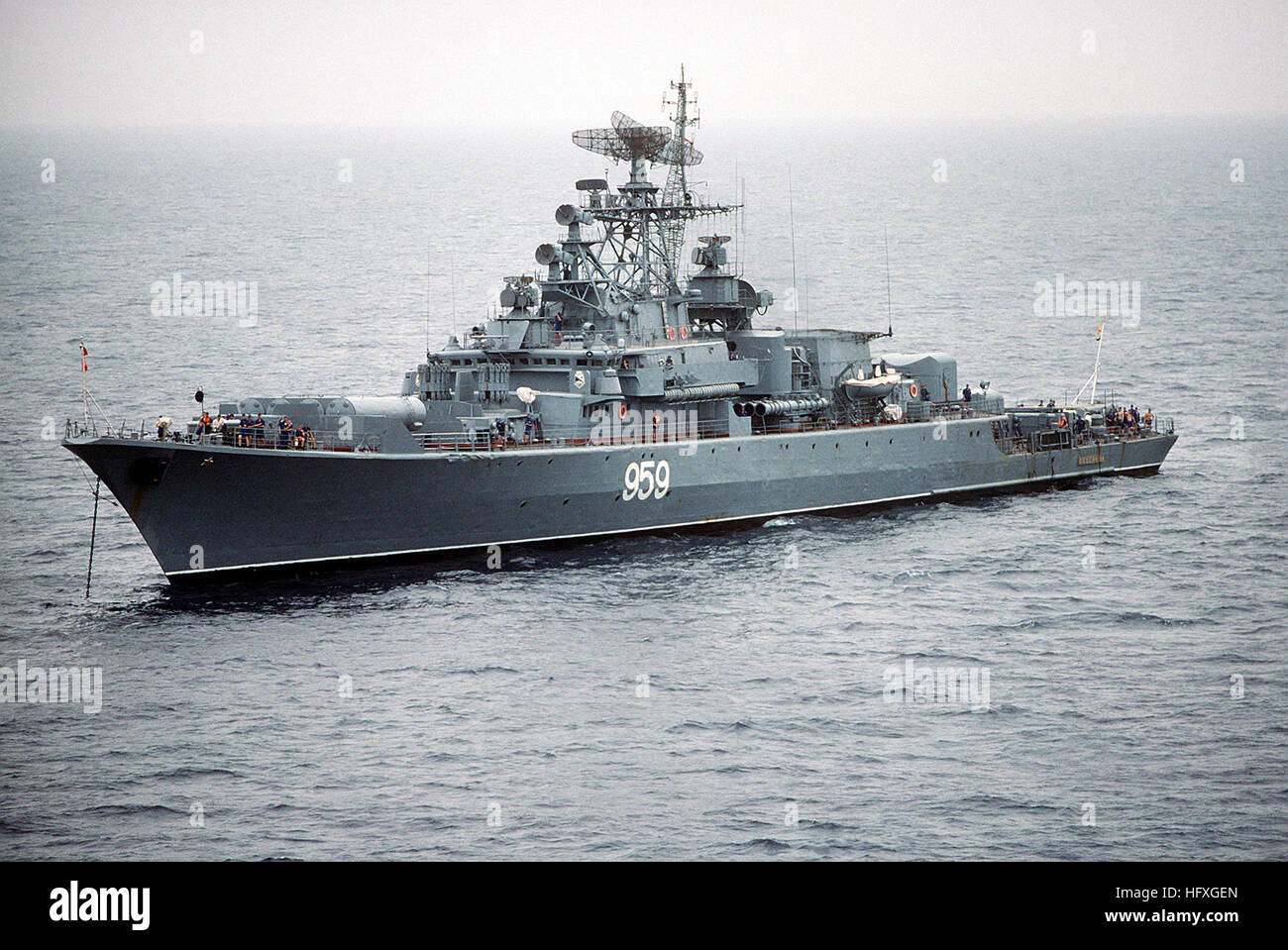 A port bow view of the Soviet Krivak I Class guided missile frigate 959 ...