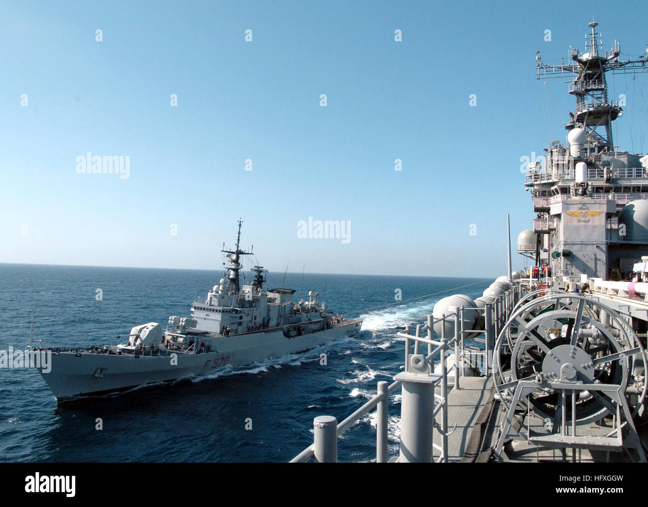 ITS Maestrale (F570) conducts underway replenishment alongside USS ...