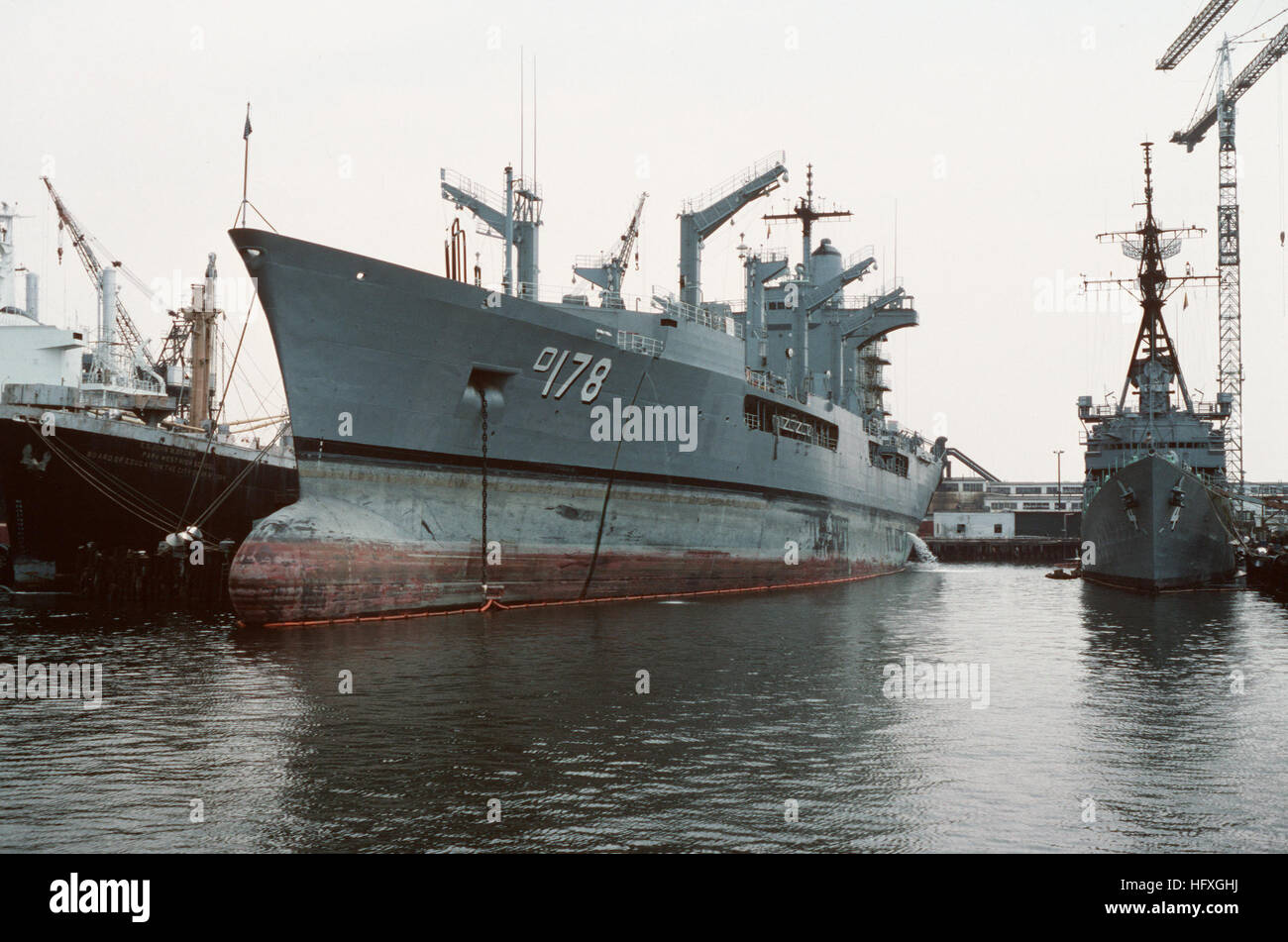 A port bow view of the fleet oiler USS MONONGAHELA (AO 178) undergoing ...