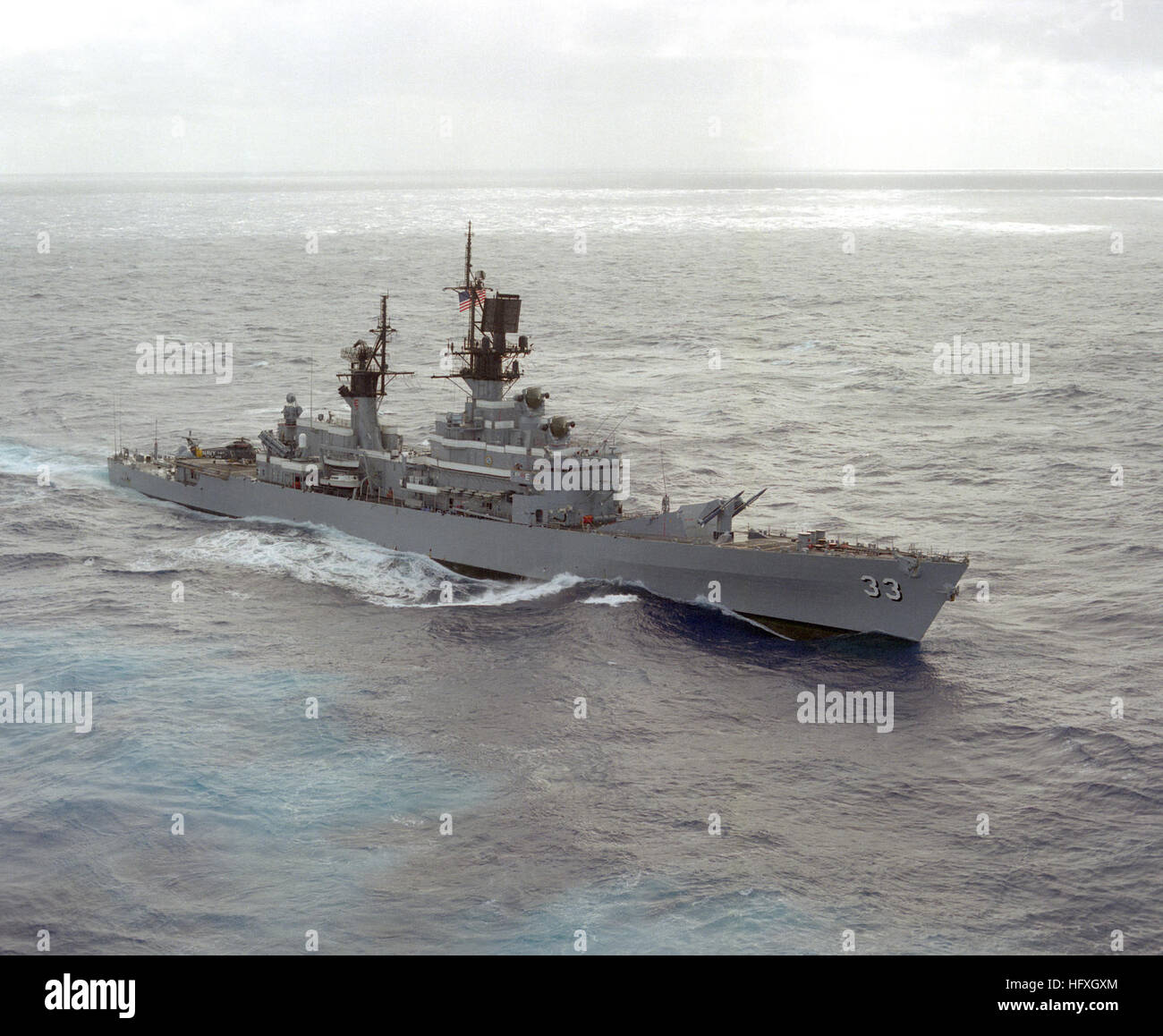 A starboard bow view of the guided missile destroyer USS FOX (CG-33 ...