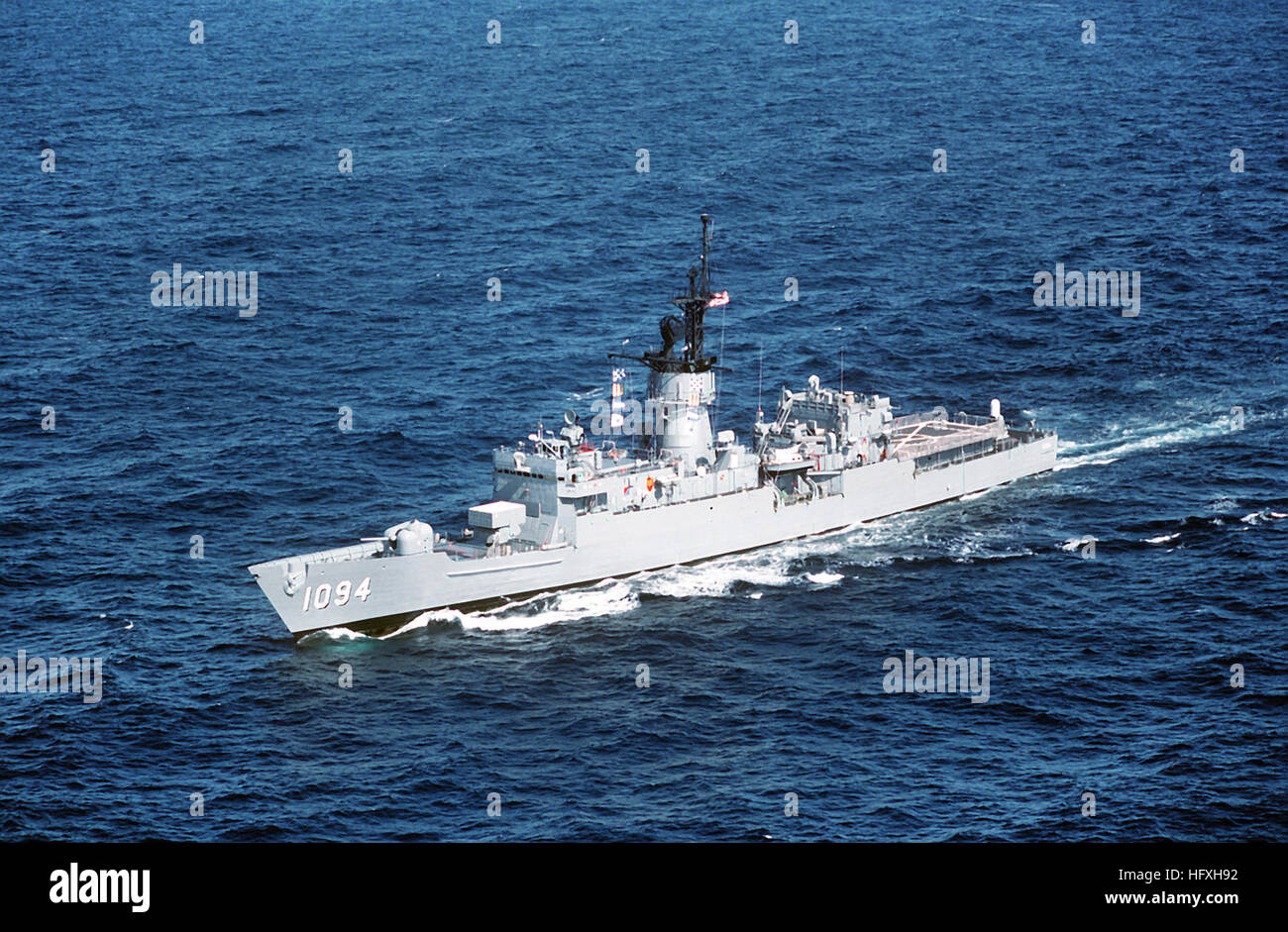 A port bow view of the frigate USS PHARRIS (FF-1094) underway during ...