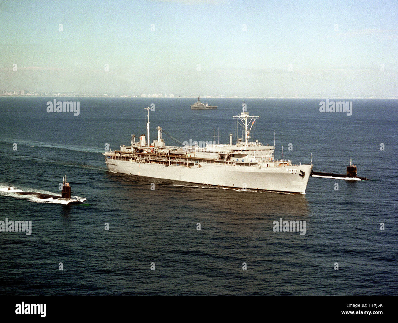 The submarine tender USS DIXON (AS-37) departs San Diego with the ...